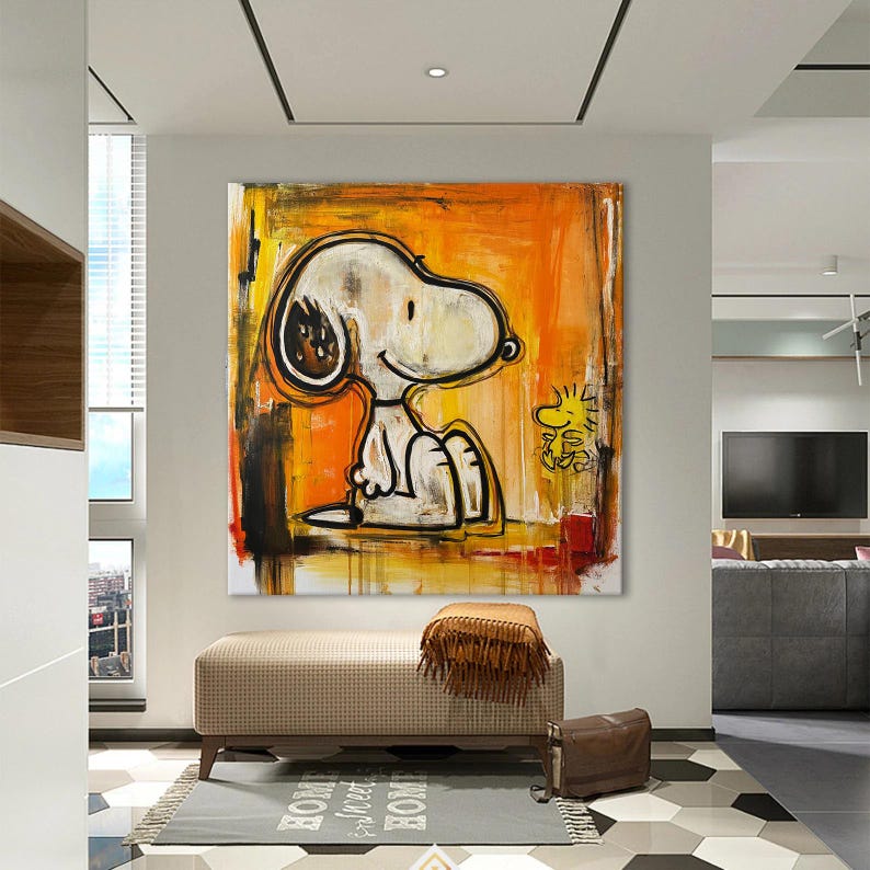 Abstract Cartoon Dog Pop Art Oil Painting Canvas Dog Orange Black ...