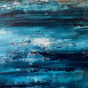 Blue White Abstract Painting Waterfall Painting Canvas Vertical Large ...