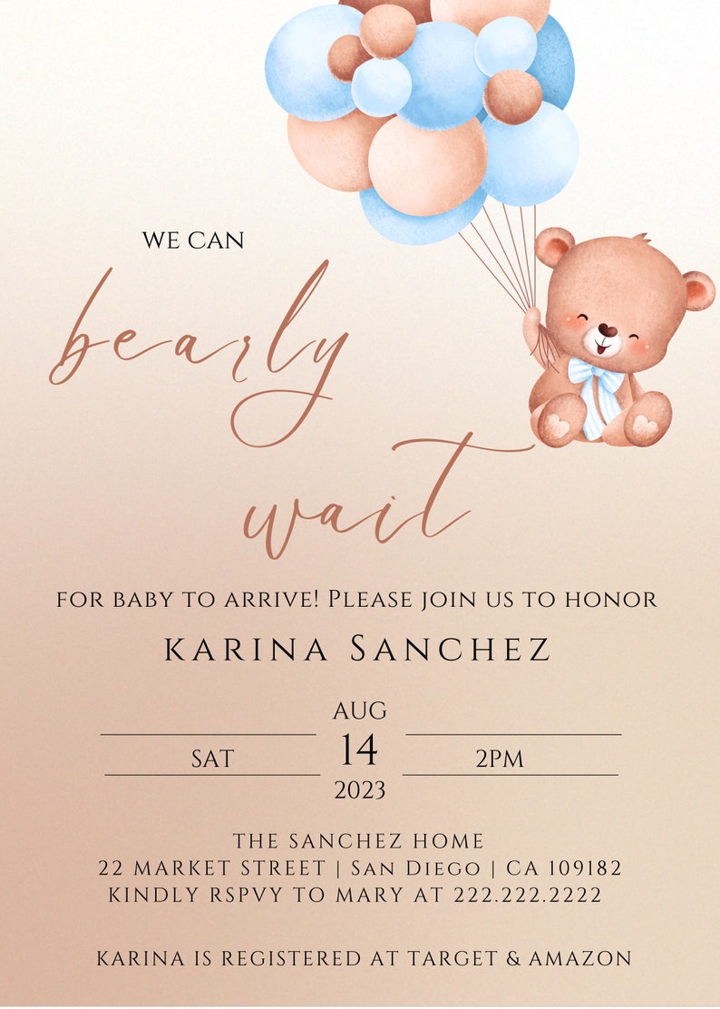 We Can Bearly Wait (blue) Baby Shower Invitation - Etsy