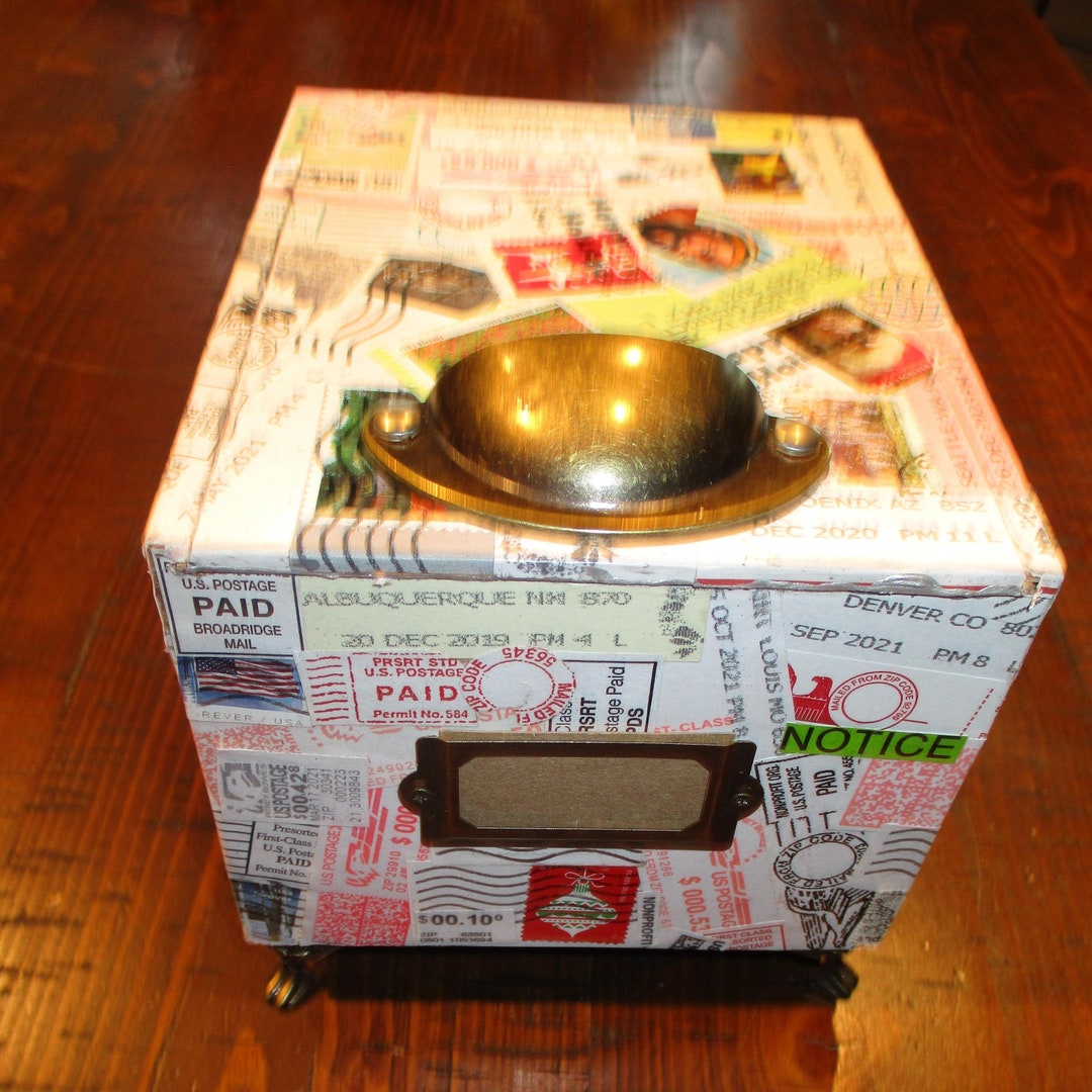 A Cigar Box Upcycled With a Collage of Postage Stamps - Etsy