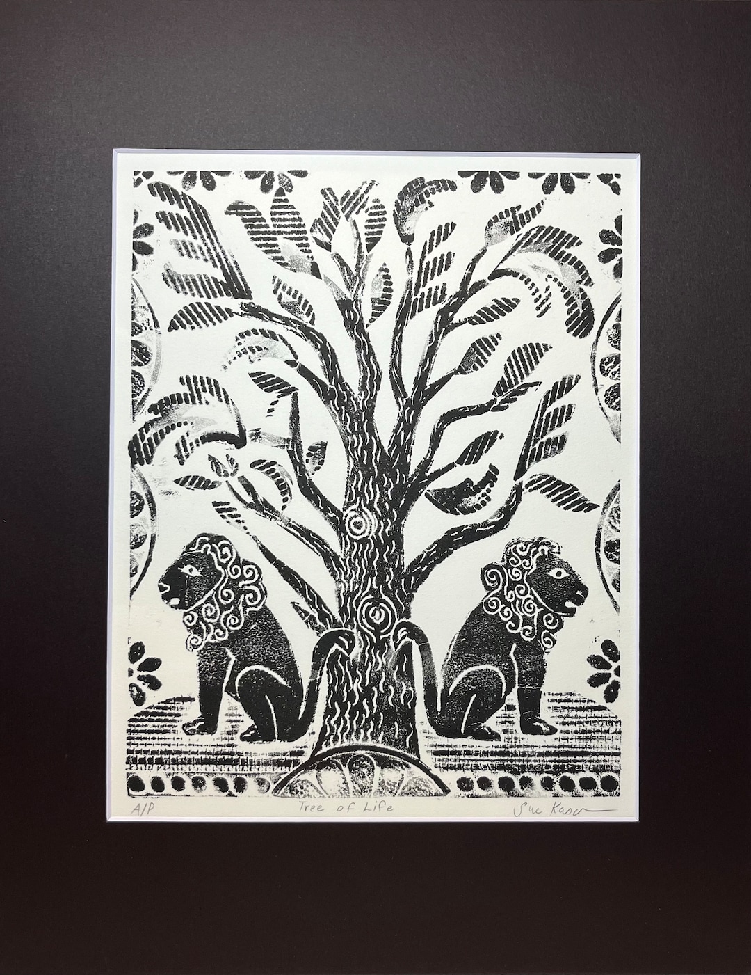 Tree of Life Collagraph Print: Lions, Allegorical Art (11x14 Matted) - Etsy