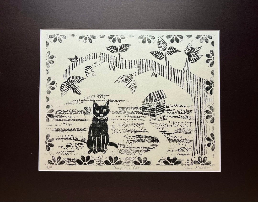 Storybook Cat: Collagraph Print of an Exterior Scene. - Etsy