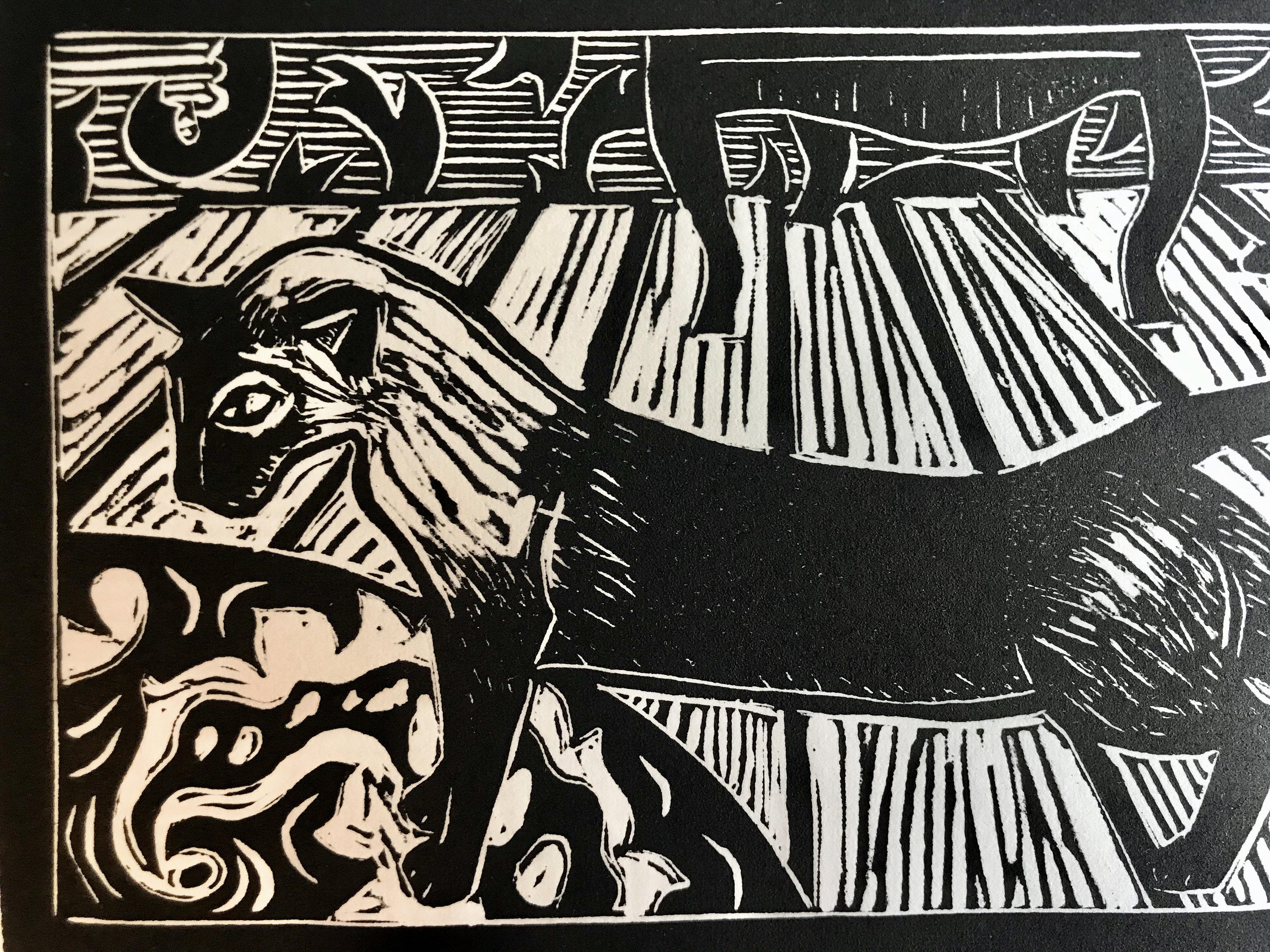 Isadora: Block Print of Interior Scene With a Sweet Siamese Cat. - Etsy