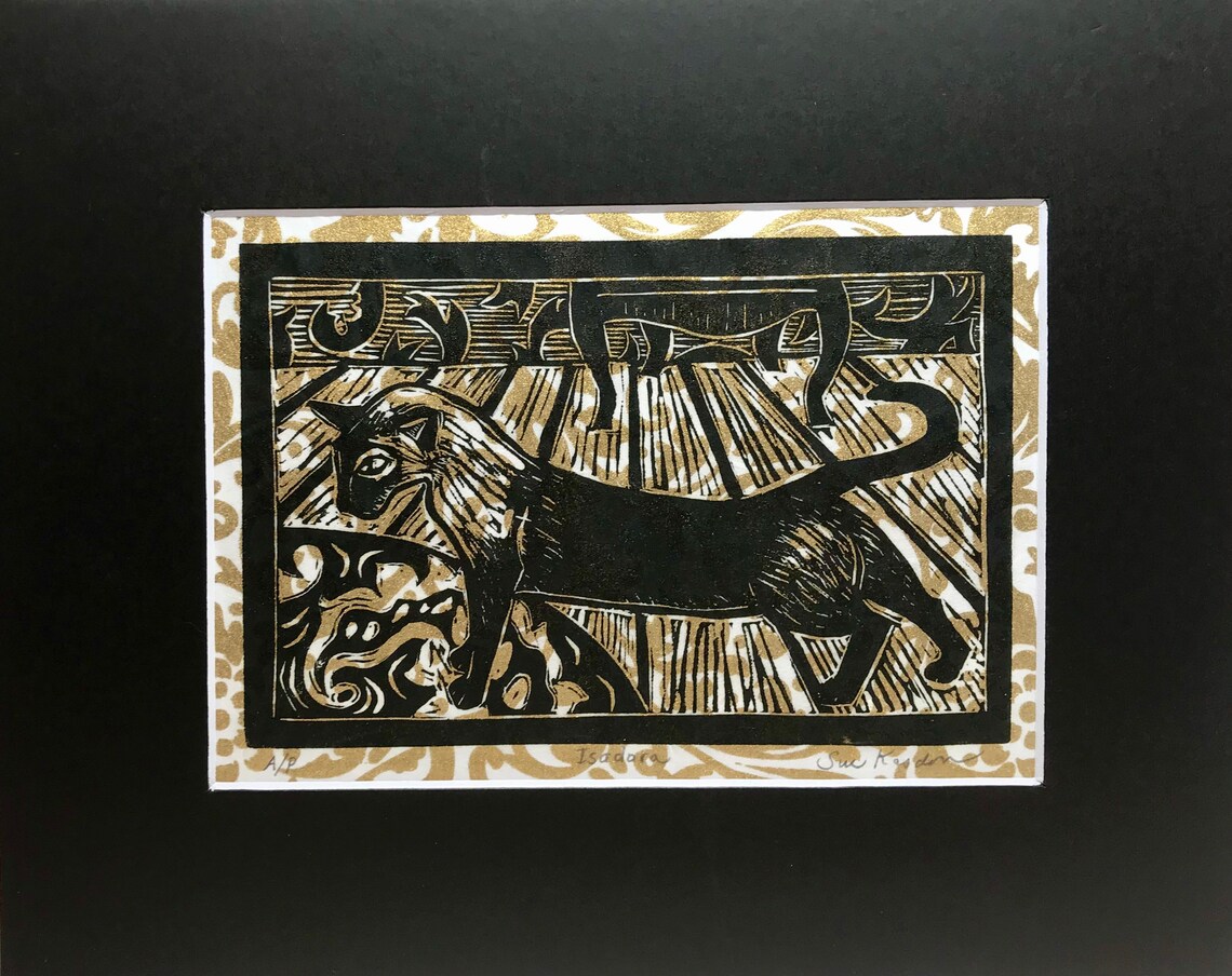 Isadora: Block Print of Interior Scene With a Sweet Siamese Cat. - Etsy