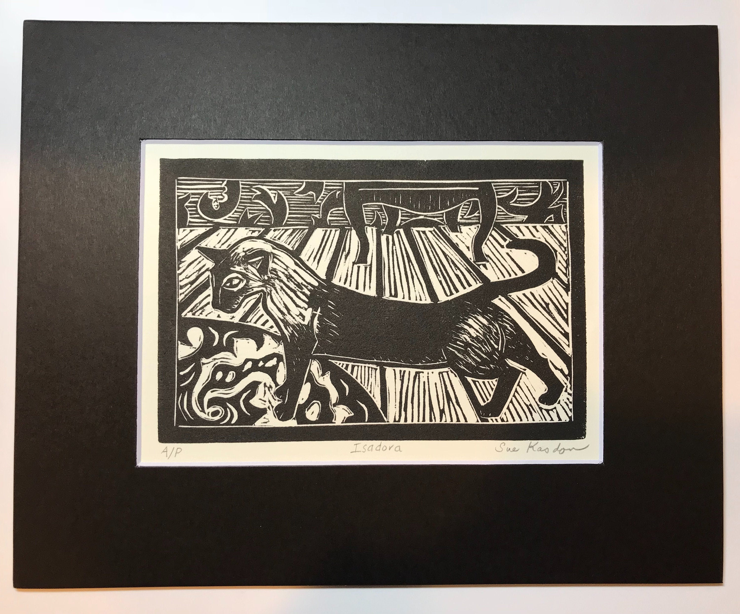 Isadora: Block Print of Interior Scene With a Sweet Siamese Cat. - Etsy