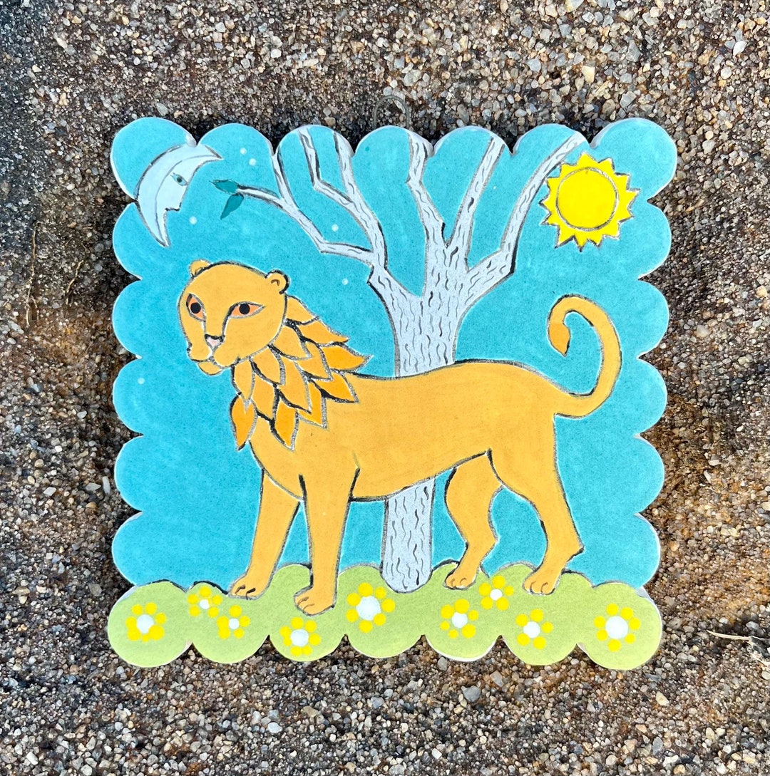 Medieval Lion: Handmade Hand-painted Ceramic Tile - Etsy