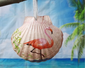 Pink Flamingo Giant Scallop Shell Decoration for Hanging | Etsy
