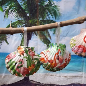 Pink Flamingo Giant Scallop Shell Decoration for Hanging Inside or ...