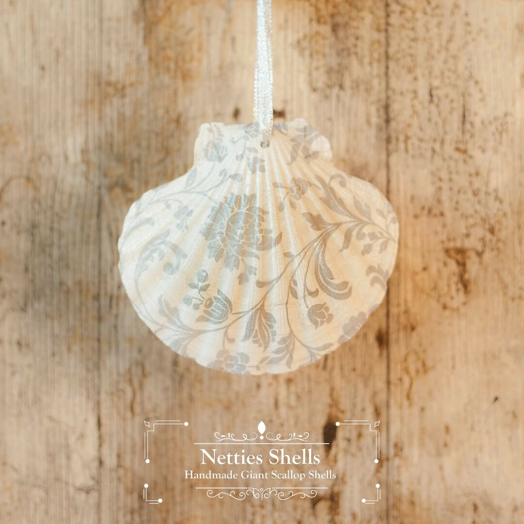 Hanging Silver Floral Decoration on a Giant Scallop Shell - Etsy