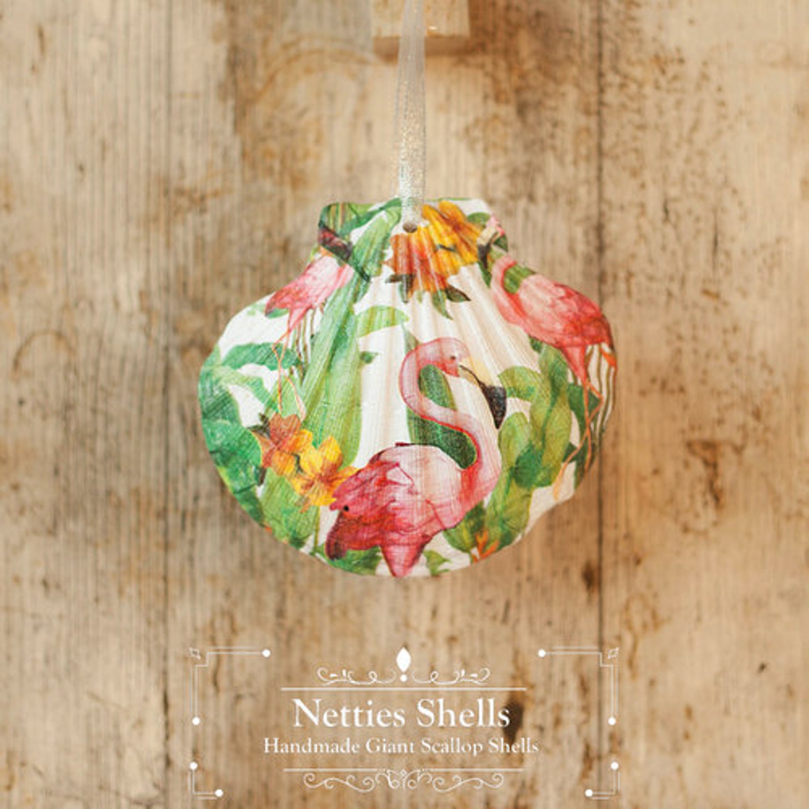 Pink Flamingo Giant Scallop Shell Decoration for Hanging | Etsy