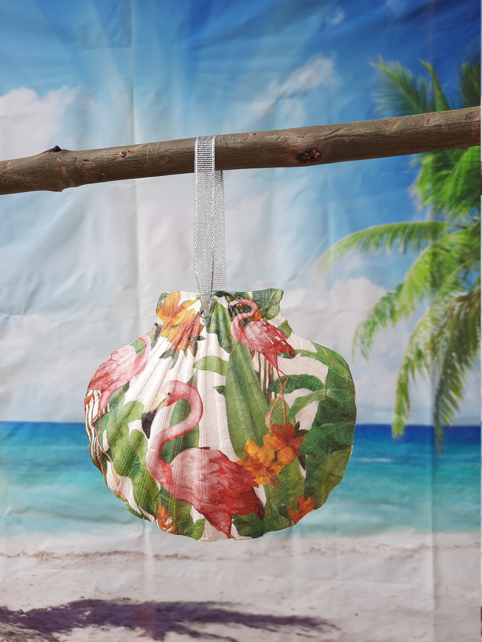 Pink Flamingo Giant Scallop Shell Decoration for Hanging | Etsy