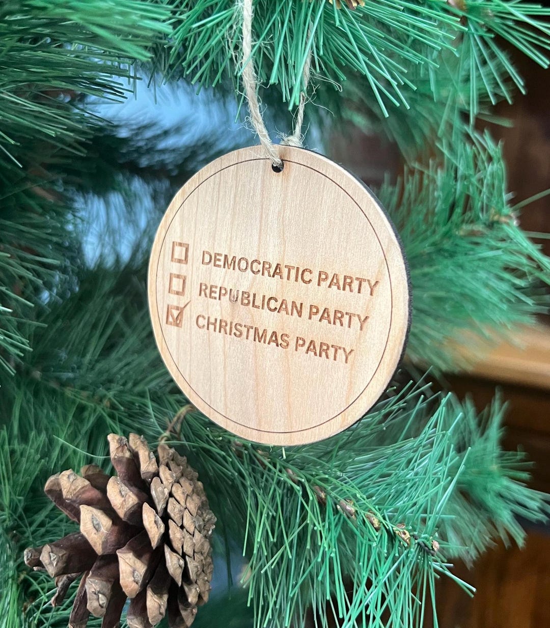 Christmas Party - Political - Cherry Wood Ornament - Free Shipping - Etsy