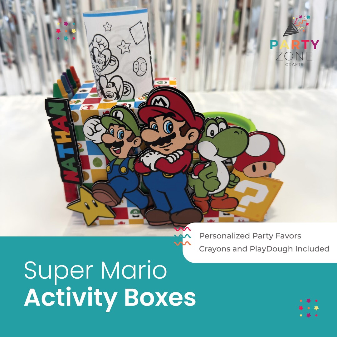 Super Mario Brothers Activity Boxes, Decorated Boxes, Coloring Party ...