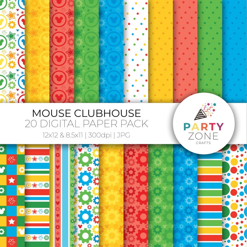 Mickey Mouse Clubhouse Digital Paper Pack, Mickey Birthday, Mickey ...