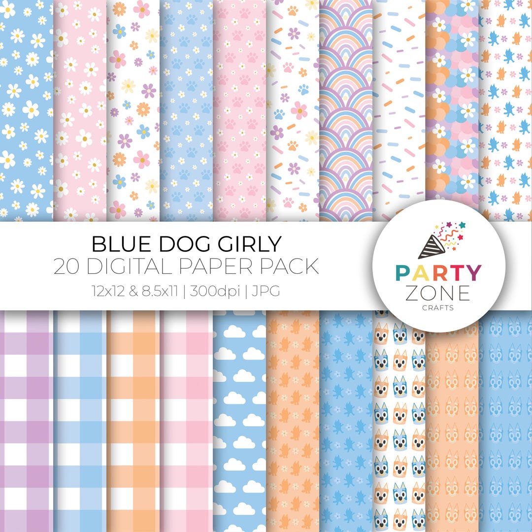 Bluey Girly Digital Paper Pack, Dog Birthday, Bluey & Bingo Party ...