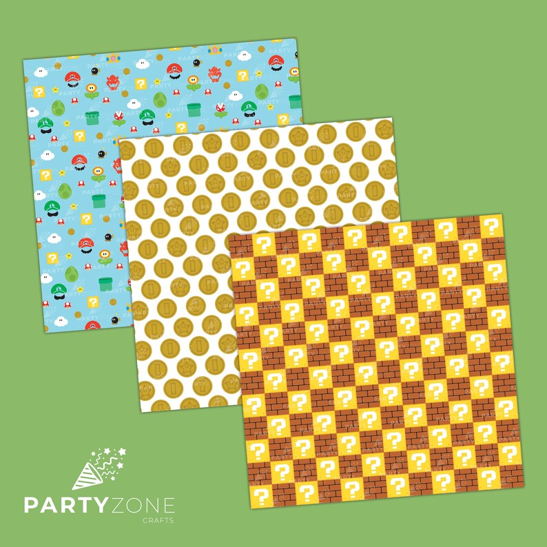 Super Mario Brothers Digital Paper Pack, Mario Party Birthday, Mario ...