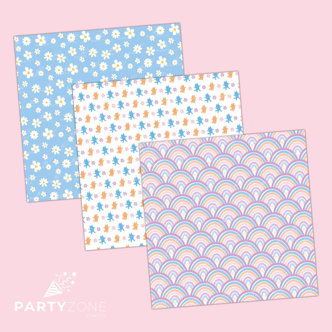 Paquete de papel digital "Bluey Girly", cumpleaños de perro, recuerdos ...