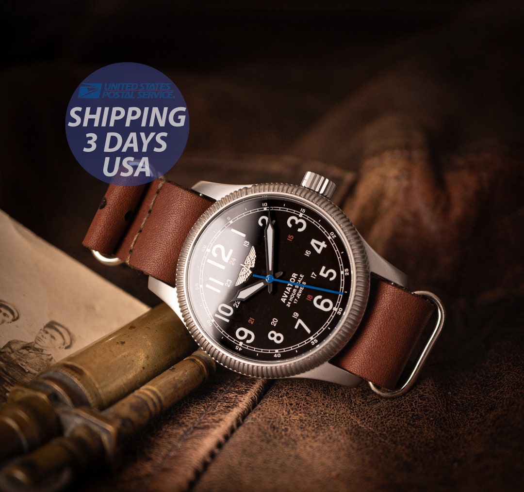 Aviator Watch, Vintage Watch, Mens Vintage Watch, Black Dial Watch ...