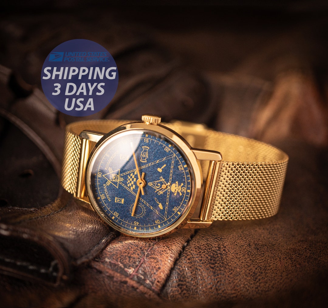 Masonic Watch, Blue Dial Masonic Watch, Vintage Watch, Mens Watch ...
