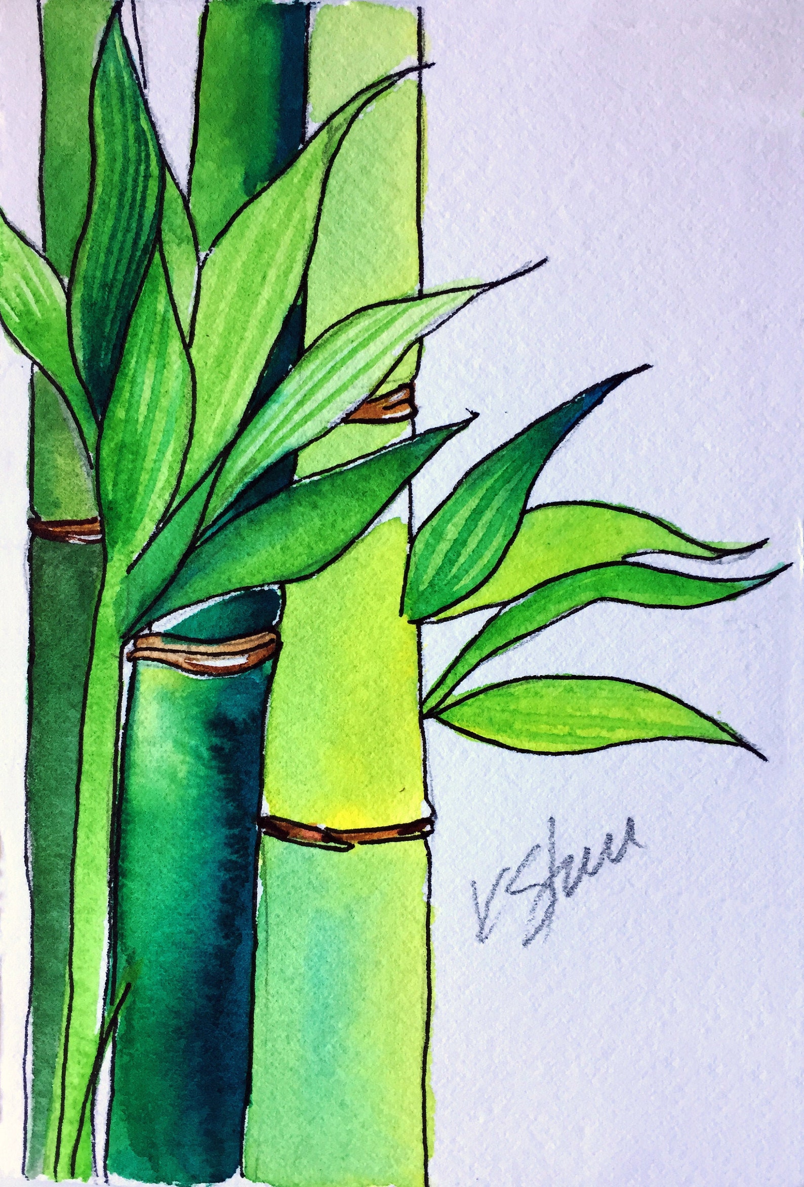 Original Watercolor Painting: Bamboo Plant Painting - Etsy