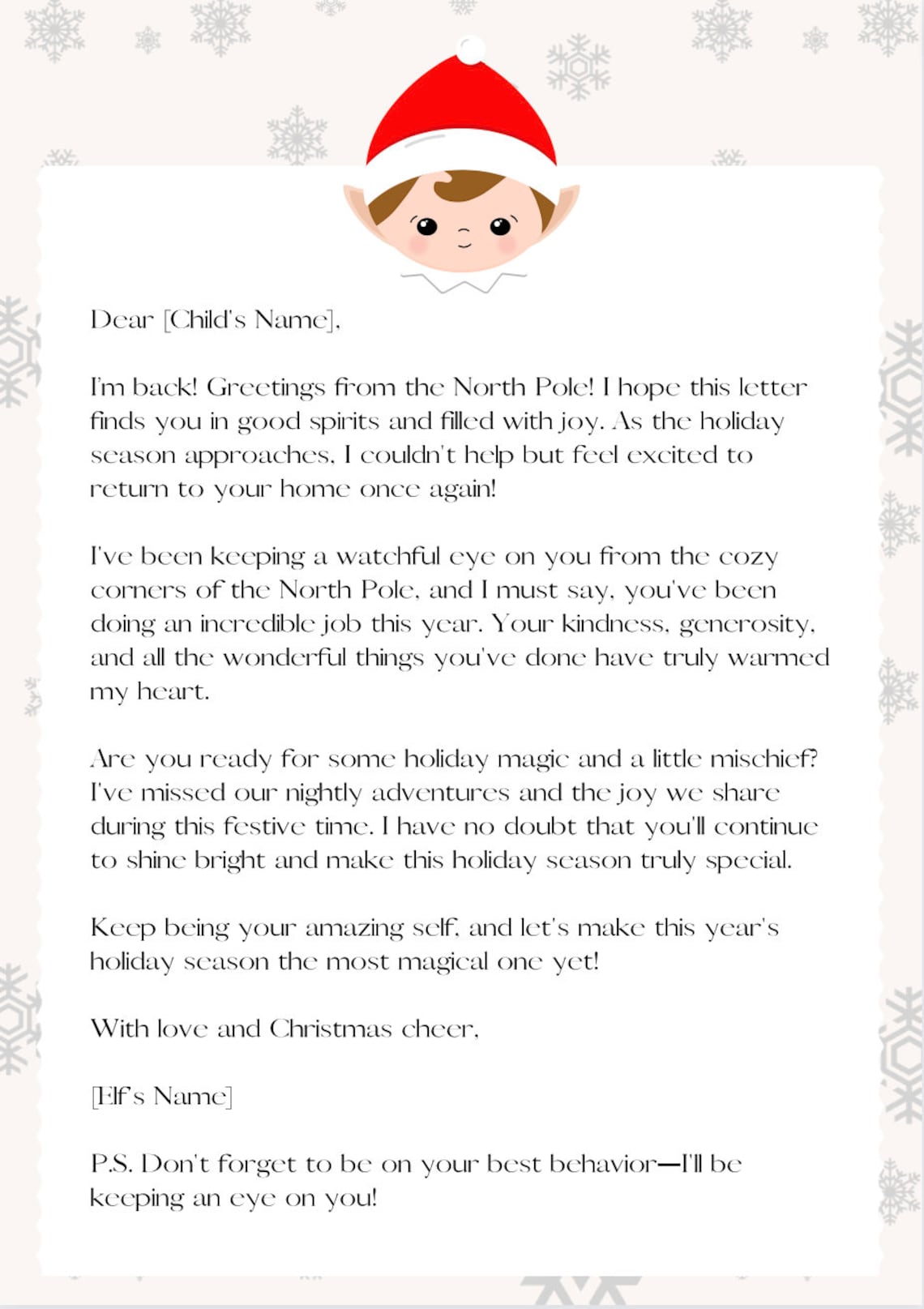 EDITABLE Elf on the Shelf Returns Letter, Printable Template, Digital ...