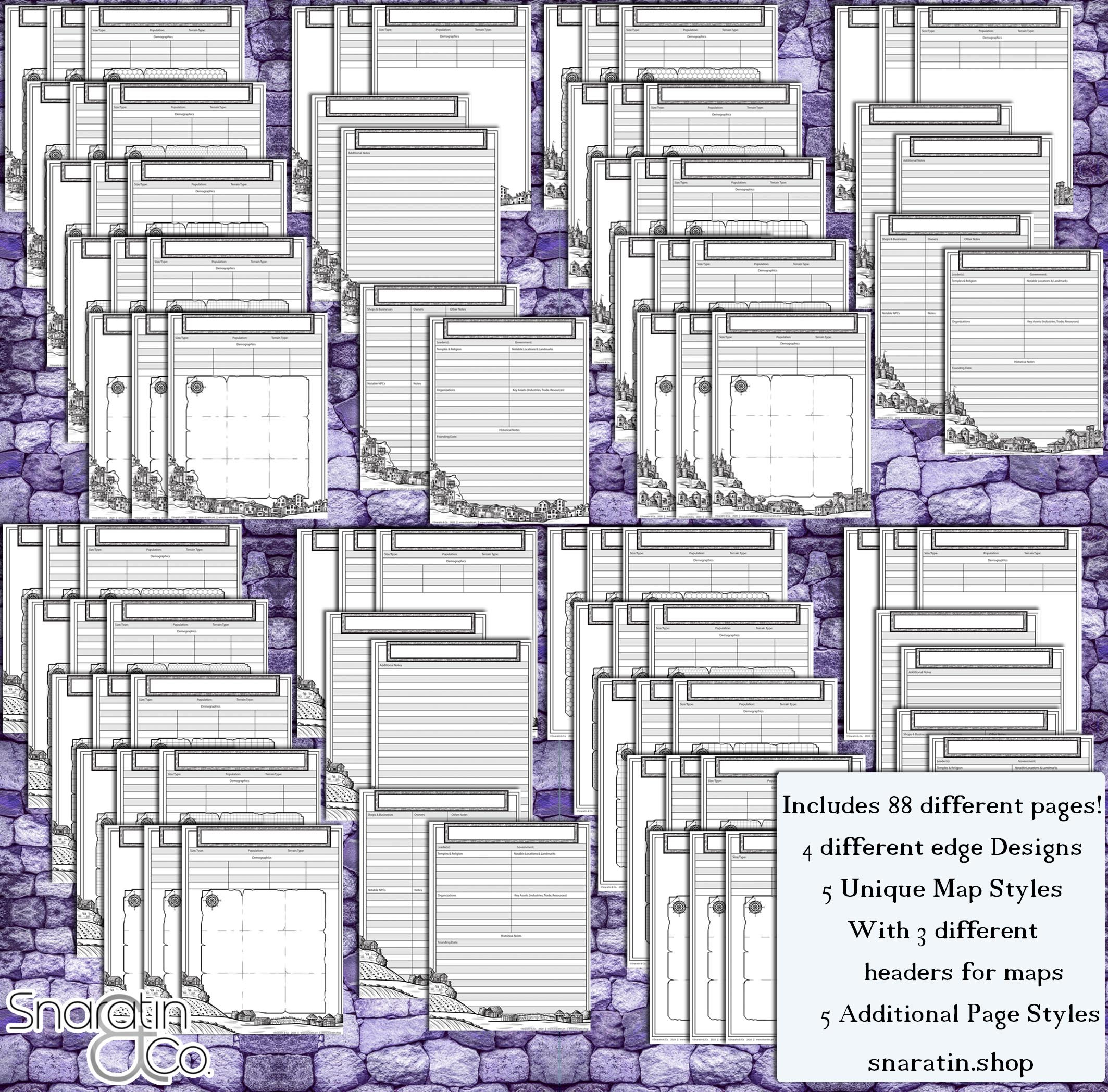 TTRPG Dnd Settlement, Town, Village, Kingdom Information Sheets: 88 ...