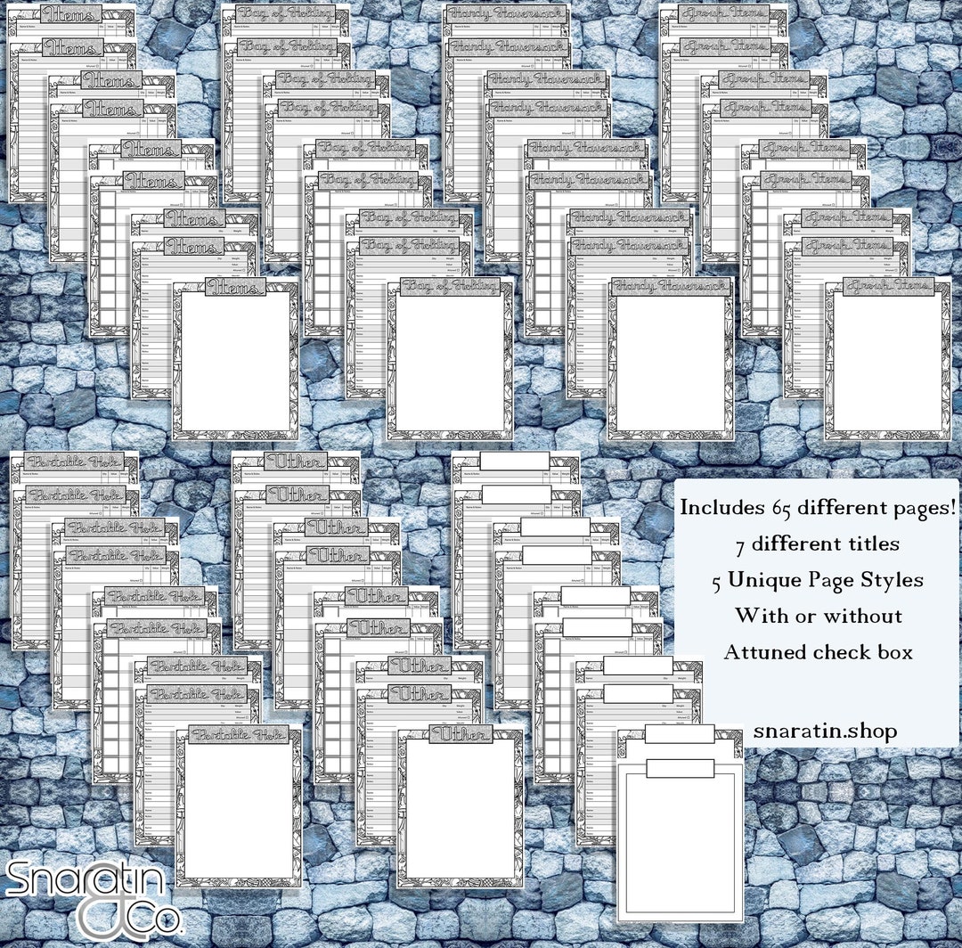 TTRPG Dnd Item Organization Sheets 64 Different Printables - Etsy