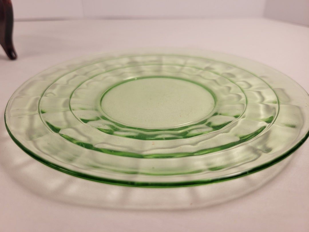 Vintage Uranium Depression Glass Block Optic 6 Inch Plates USA Lot of 5 ...