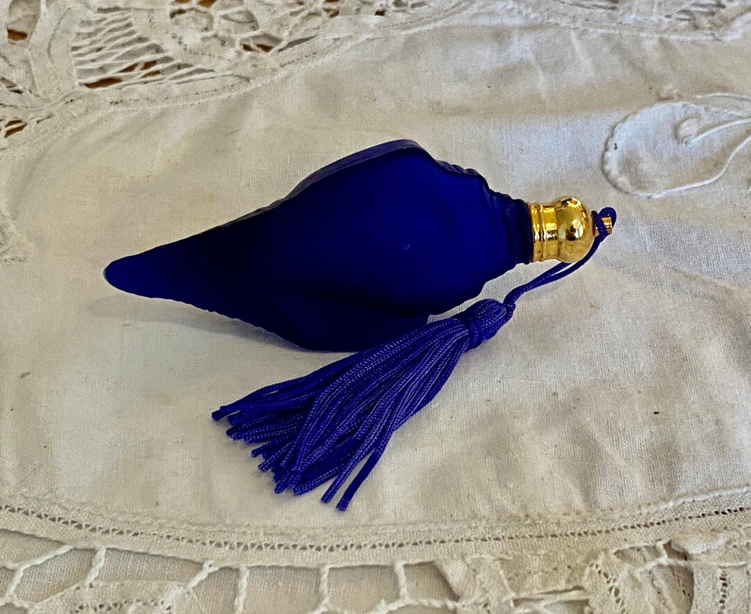 Vintage Cobalt Blue Glass Sea Shell Scent Bottle With Original Small ...