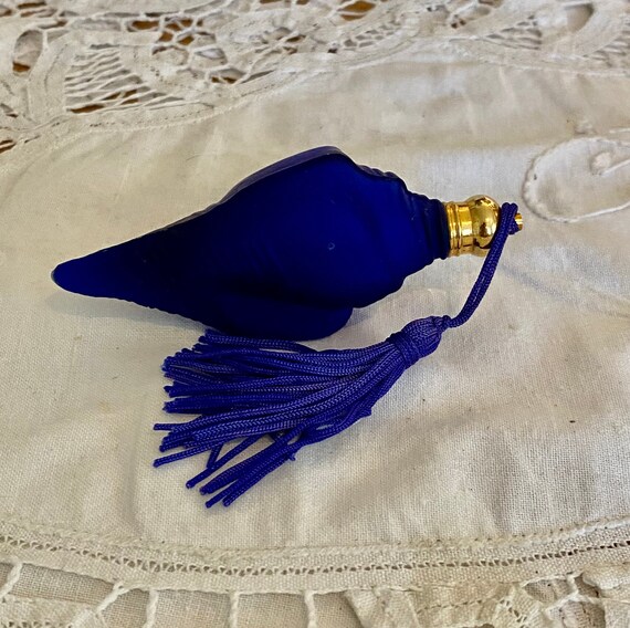 Vintage Cobalt Blue Glass Sea Shell Scent Bottle with… - Gem