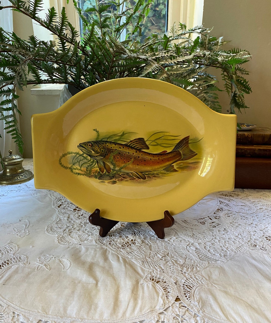 Vintage Oval Fish Plate With Salmon Design by Maddock of - Etsy