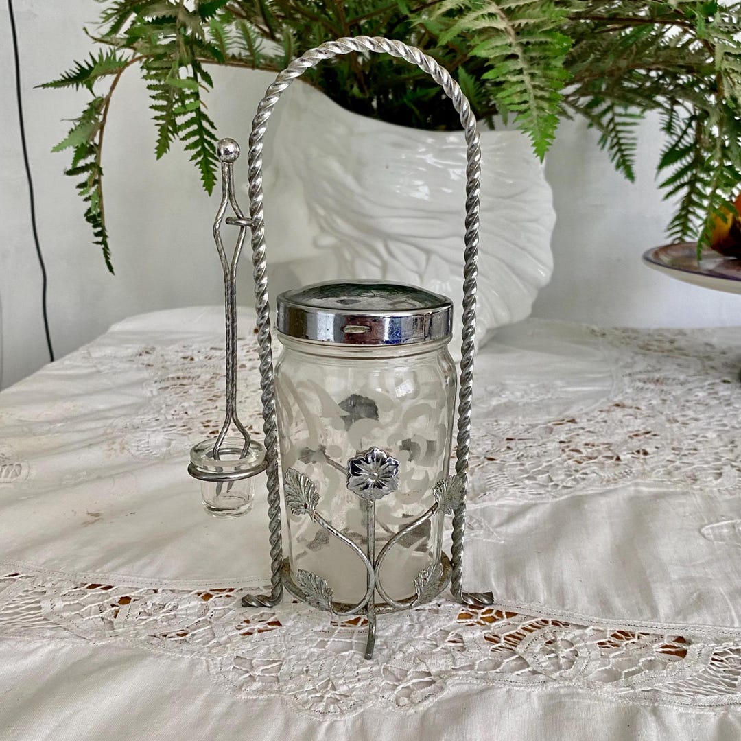Vintage Glass Pickle Jar Set With Decorative Stand and Pickle Fork - Etsy