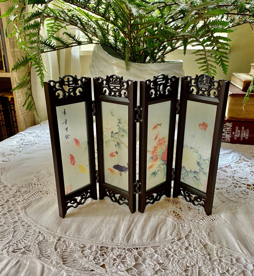 Vintage Japanese Koi Carp Folding Table Top Screen Oriental Decor - Etsy
