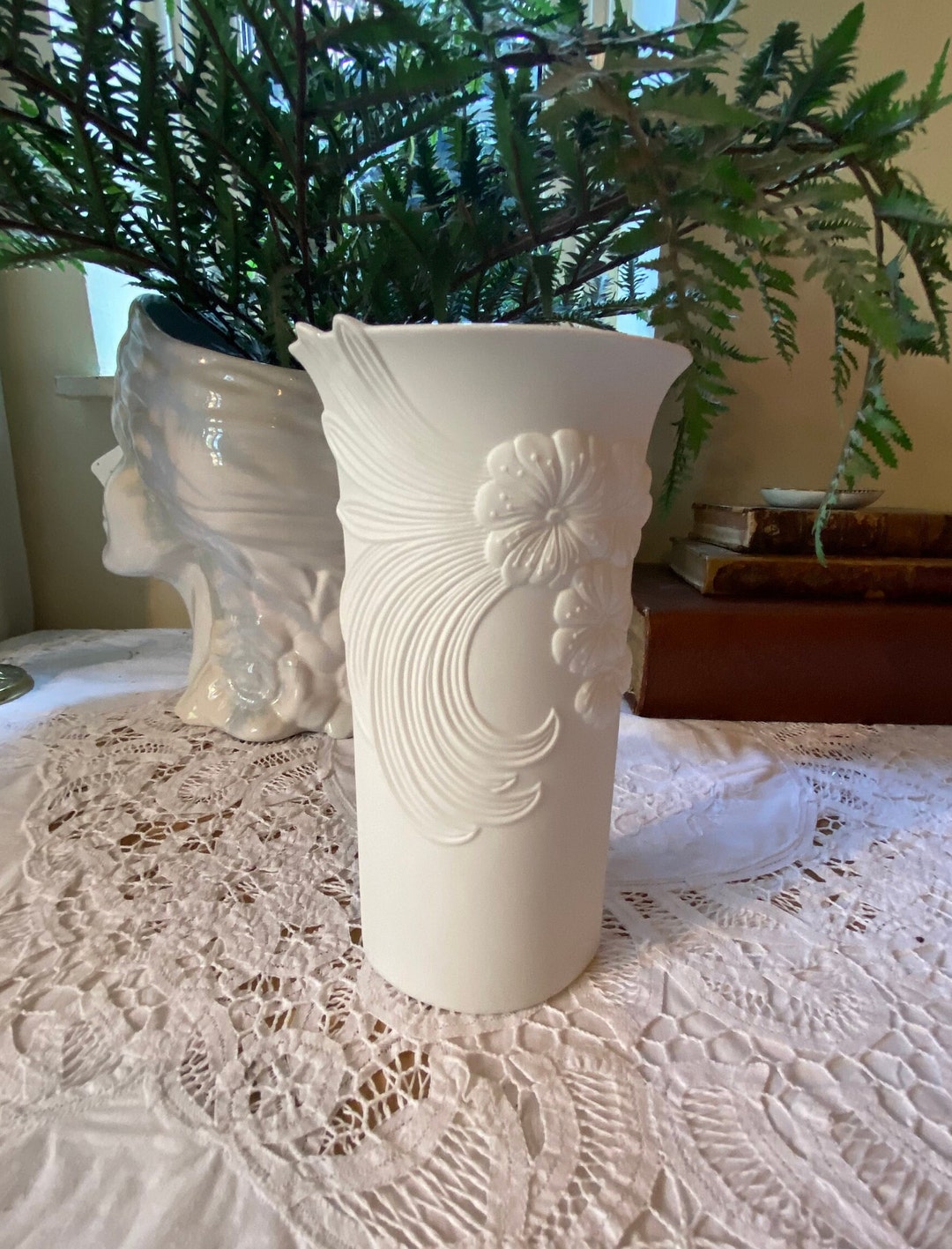 Stylish Small Kaiser White Porcelain German Bisque Vase With Relief ...