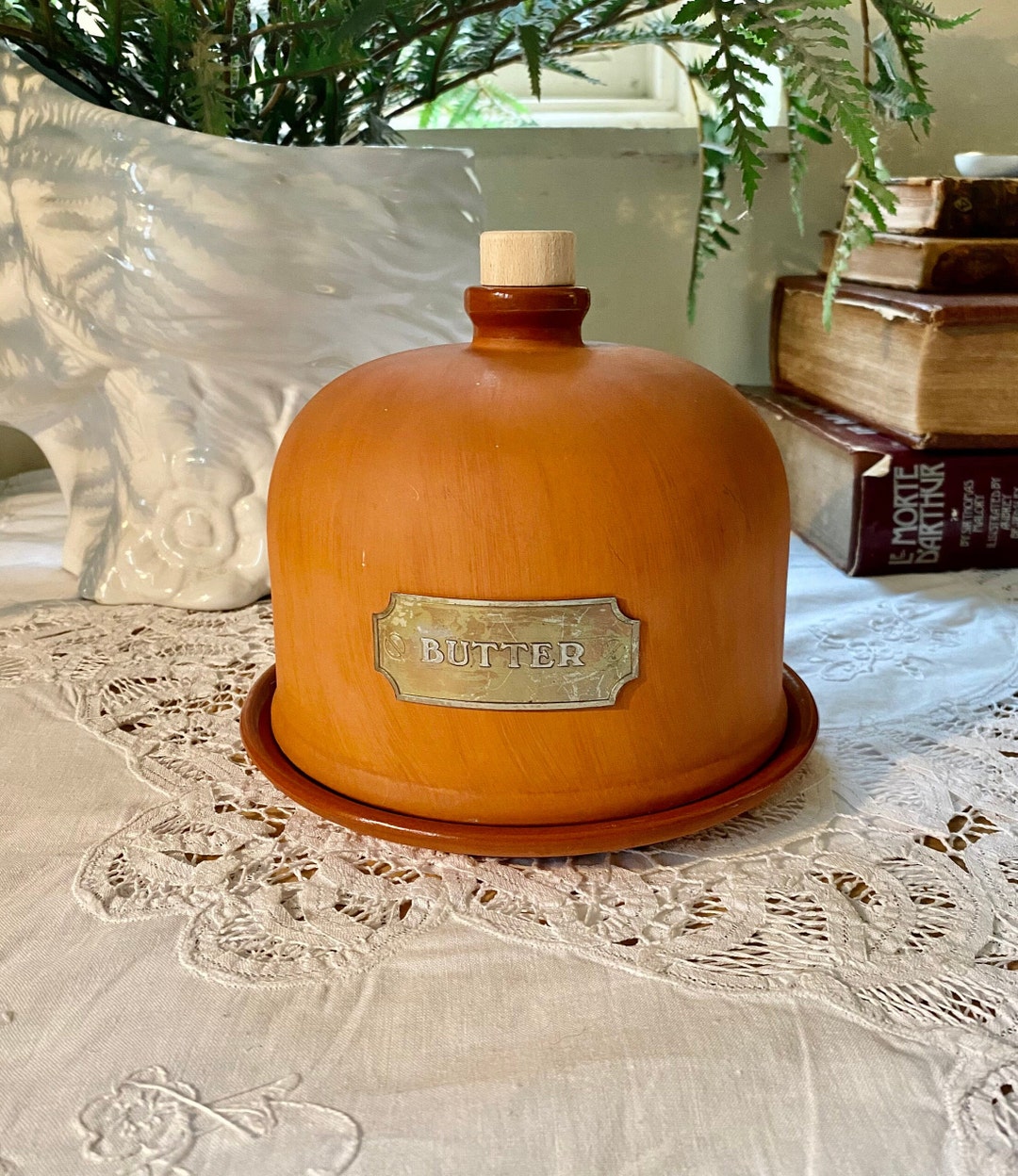 Large Rustic Butter Dish or Cheese Dome Vintage Terracotta Tableware by ...