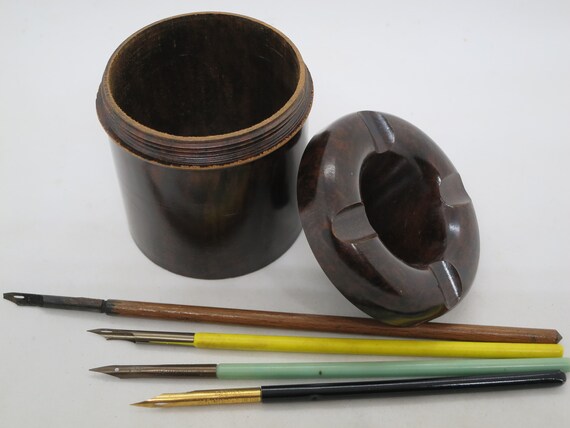Vintage Bakelite Ink Well With Set of Four Mapping Dip Pens | Etsy