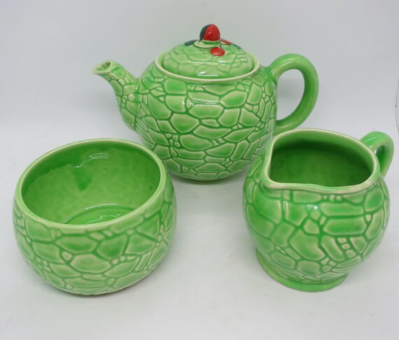 Vintage 1950's Tea Set With Green Leaf Design and Red - Etsy