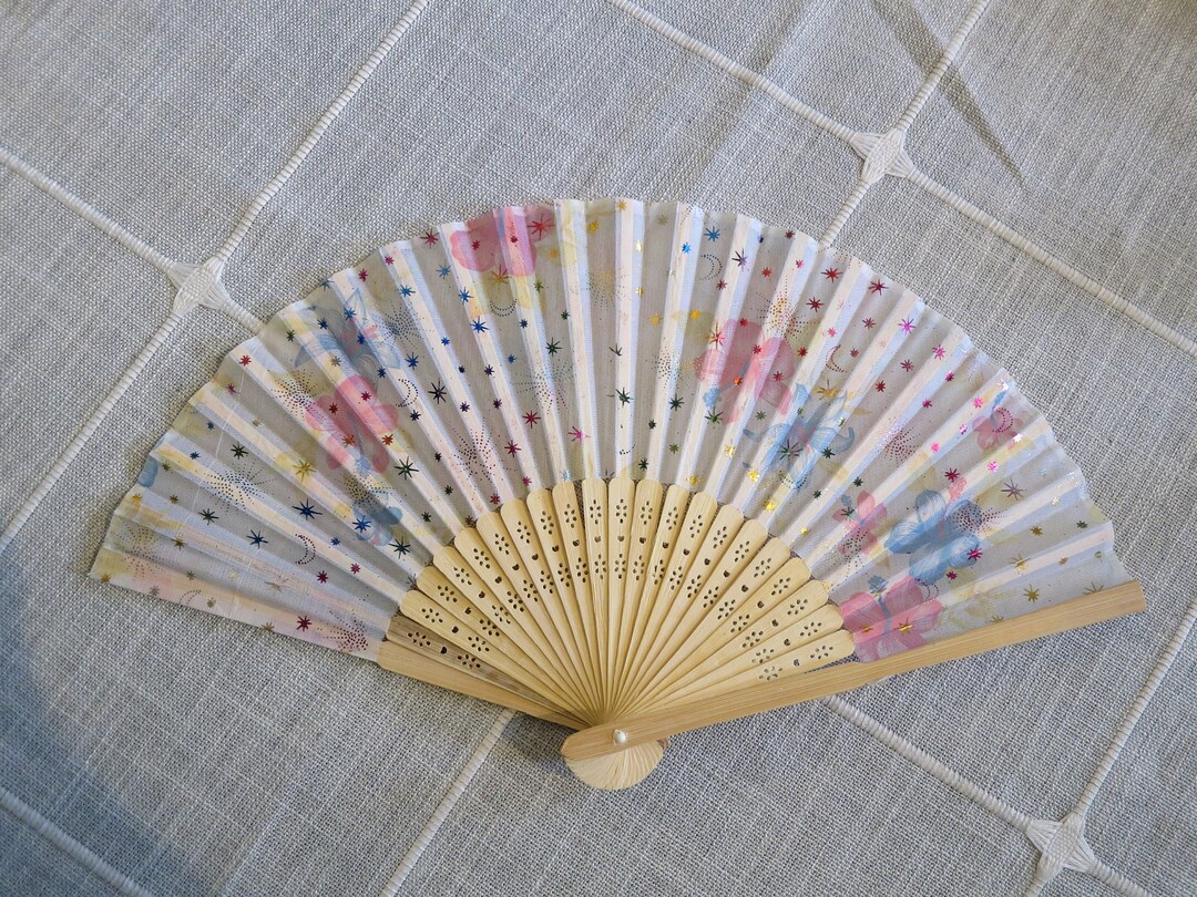 Pretty Chinese Fan With Shining Moons and Stars Design - Etsy