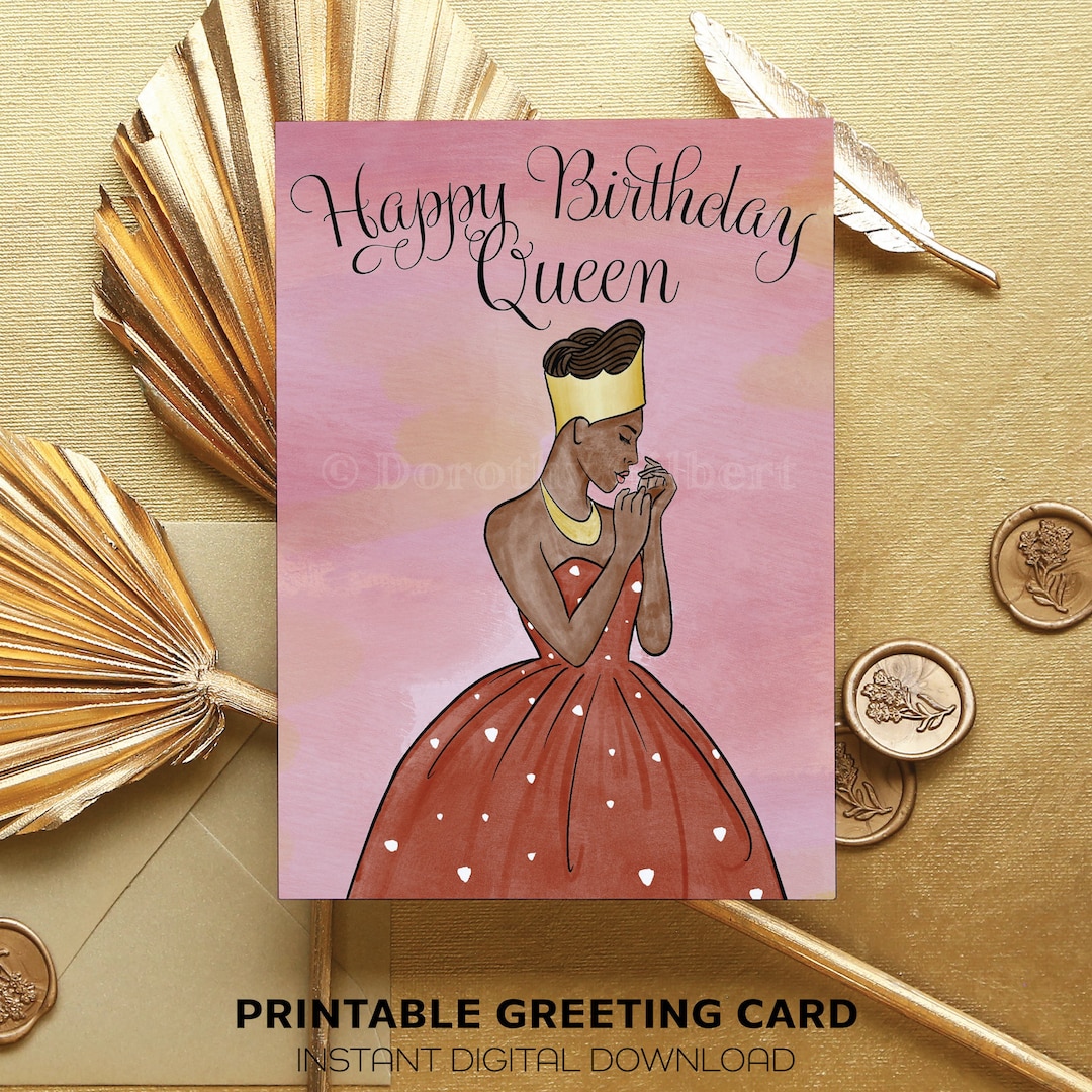 Printable Happy Birthday Queen Card Black Girl Magic Art Print Black ...