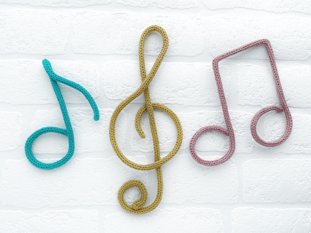 Knitted Wire Musical Notes, Tricotin Wall Decor Hanging, Nursery ...