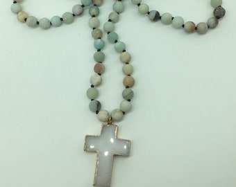 Stone cross pendant | Etsy