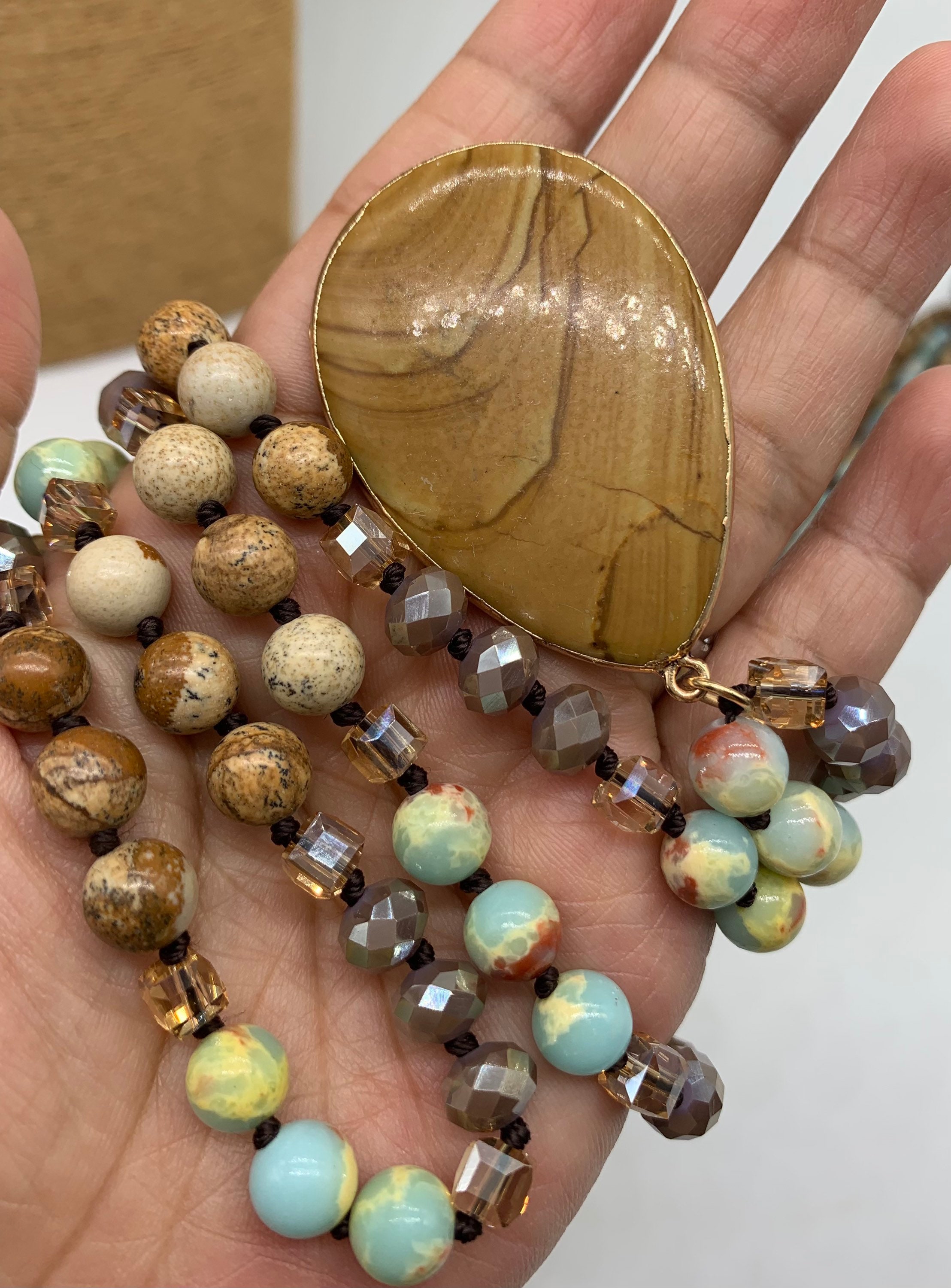 Gift Set 8mm Picture Jasper Crystal 18knotted Stone Beads | Etsy