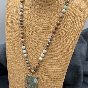 Boho Jasper Beaded Necklace With Rectangle Stone Pendant - Etsy