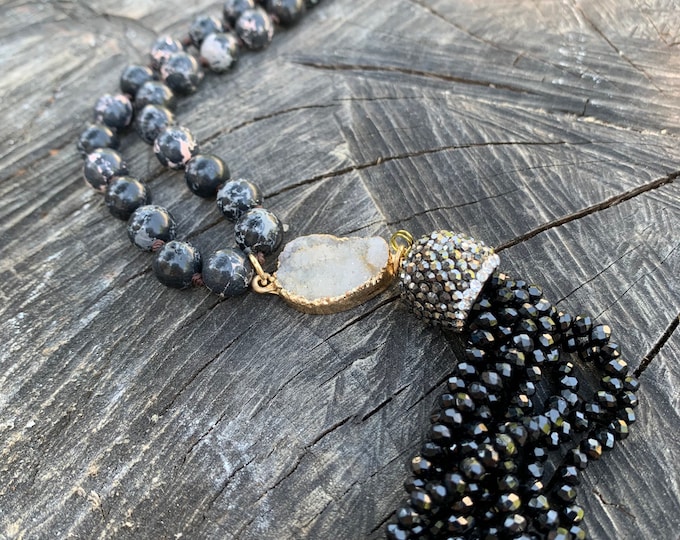 Gold With Black Beaded Necklace, Long Seed Beads Necklace, Gold Long ...