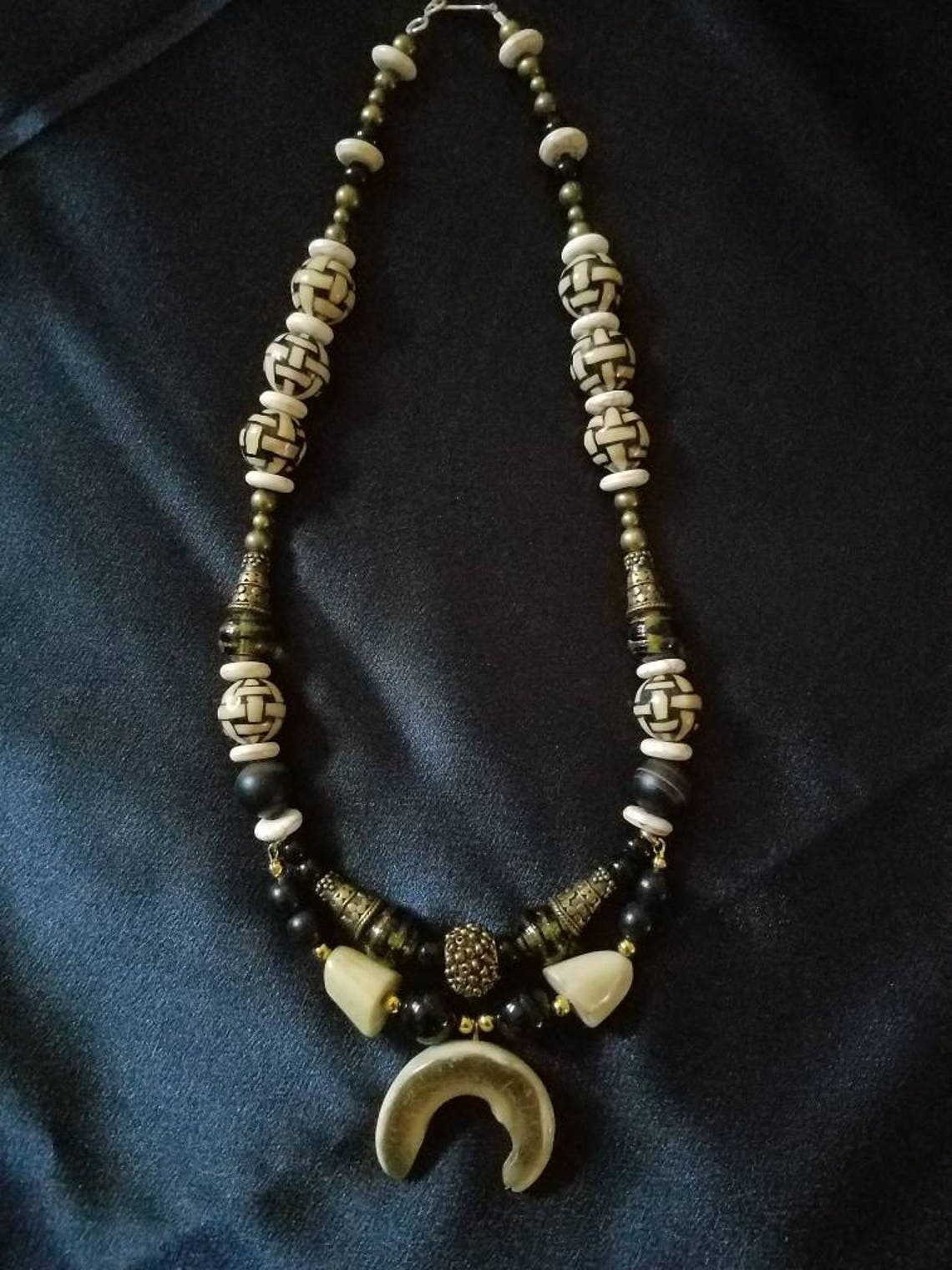 Original Necklace Designed W Brass Shell Bone Silver Glass - Etsy