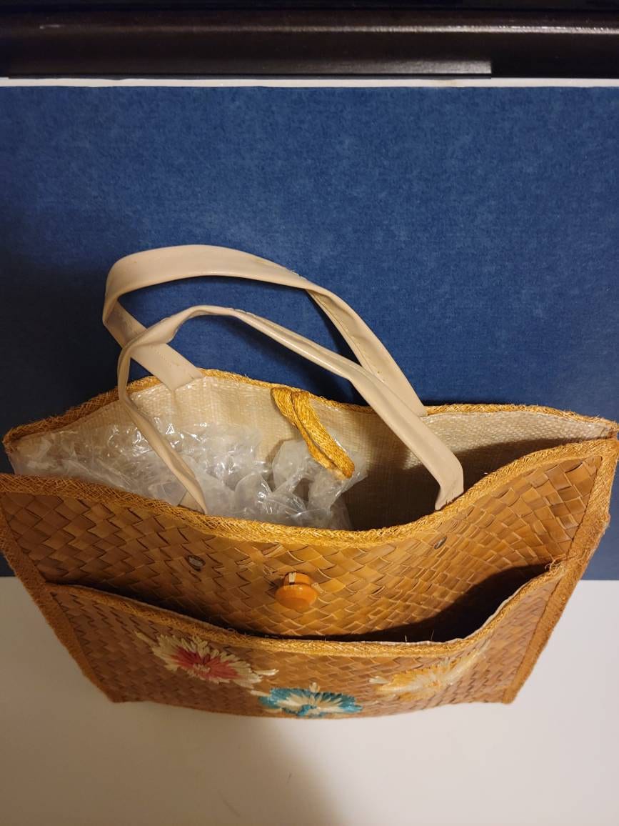 Vintage Rattan Purse, Island Purse, Woven Purse With Handles and Pocket ...