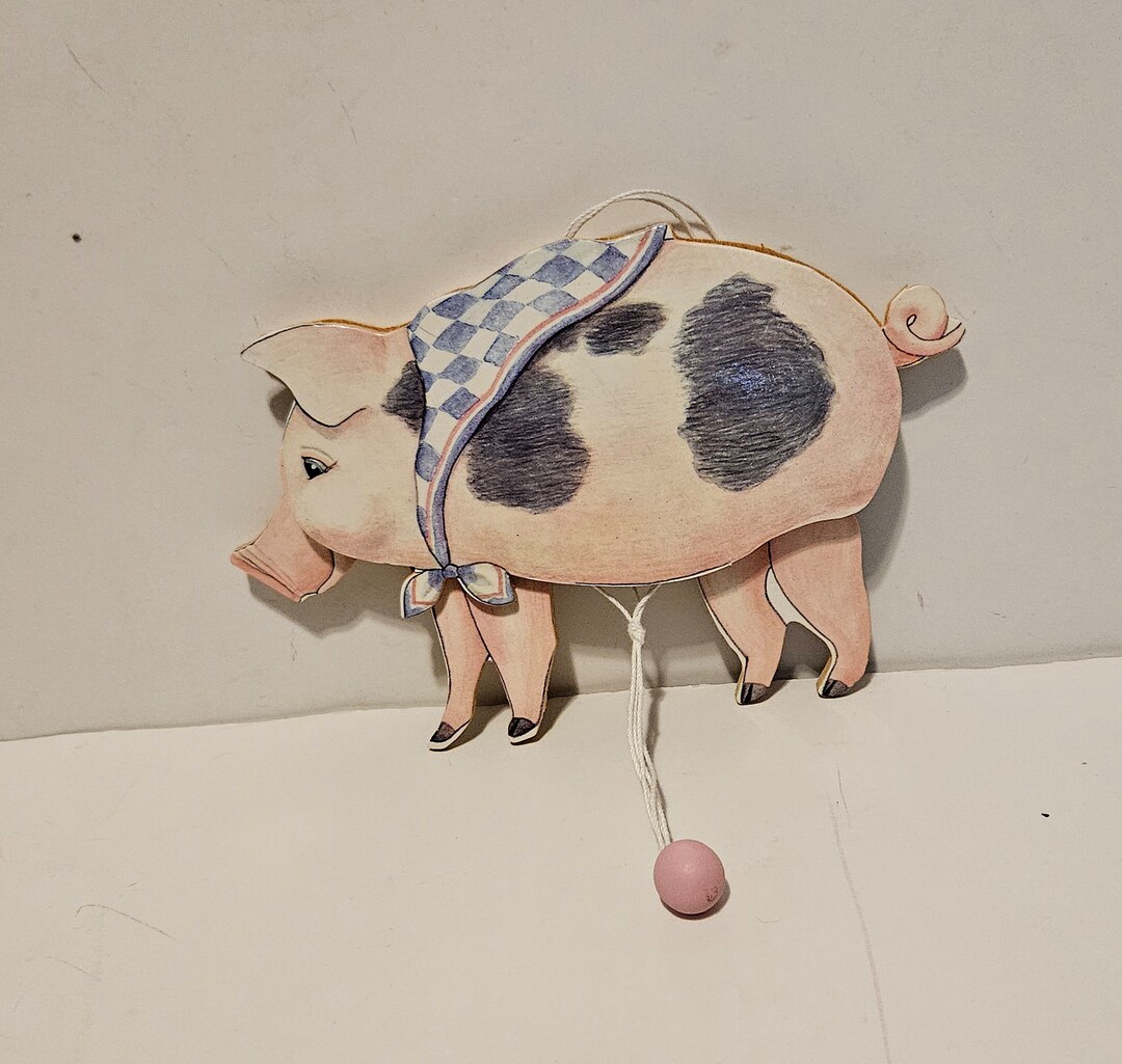 Vintage Pig Décor, Dancing Big Wooden Pig With Moving Parts, Pig ...