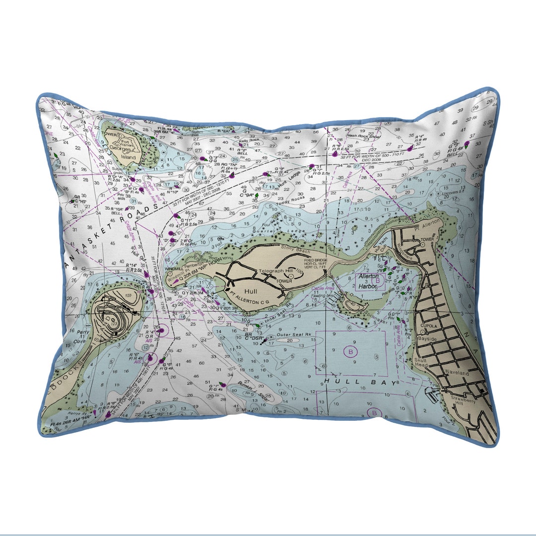 Hull, MA Nautical Map Corded Pillow - Etsy