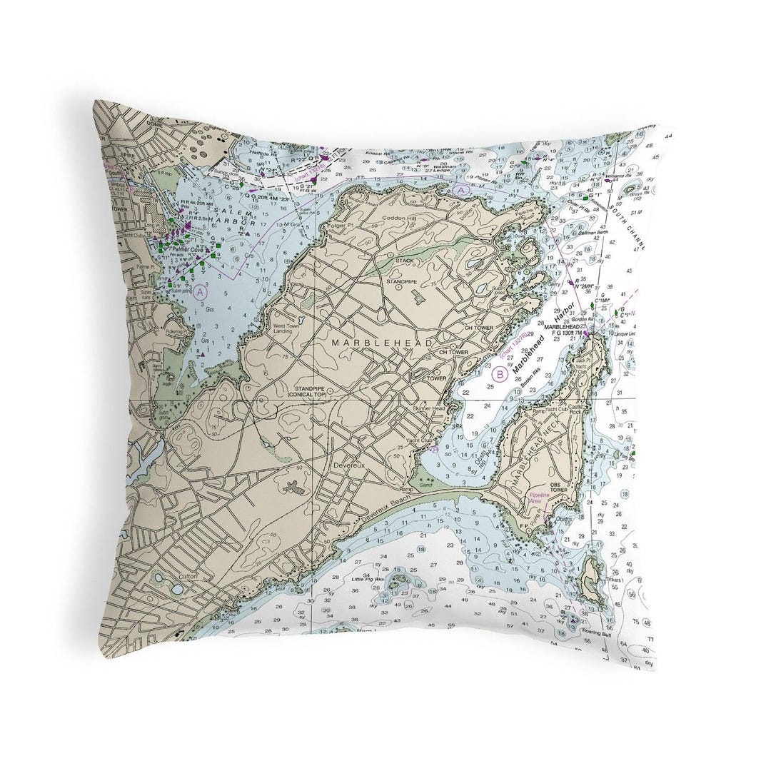 Marblehead, MA Nautical Map Noncorded Indoor/outdoor Pillow - Etsy