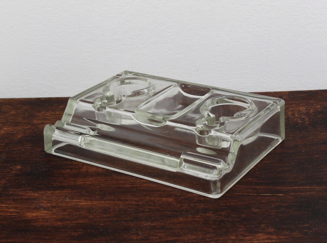 Glass Inkstand With Two Inkwell Holders and Pen Rest - Etsy